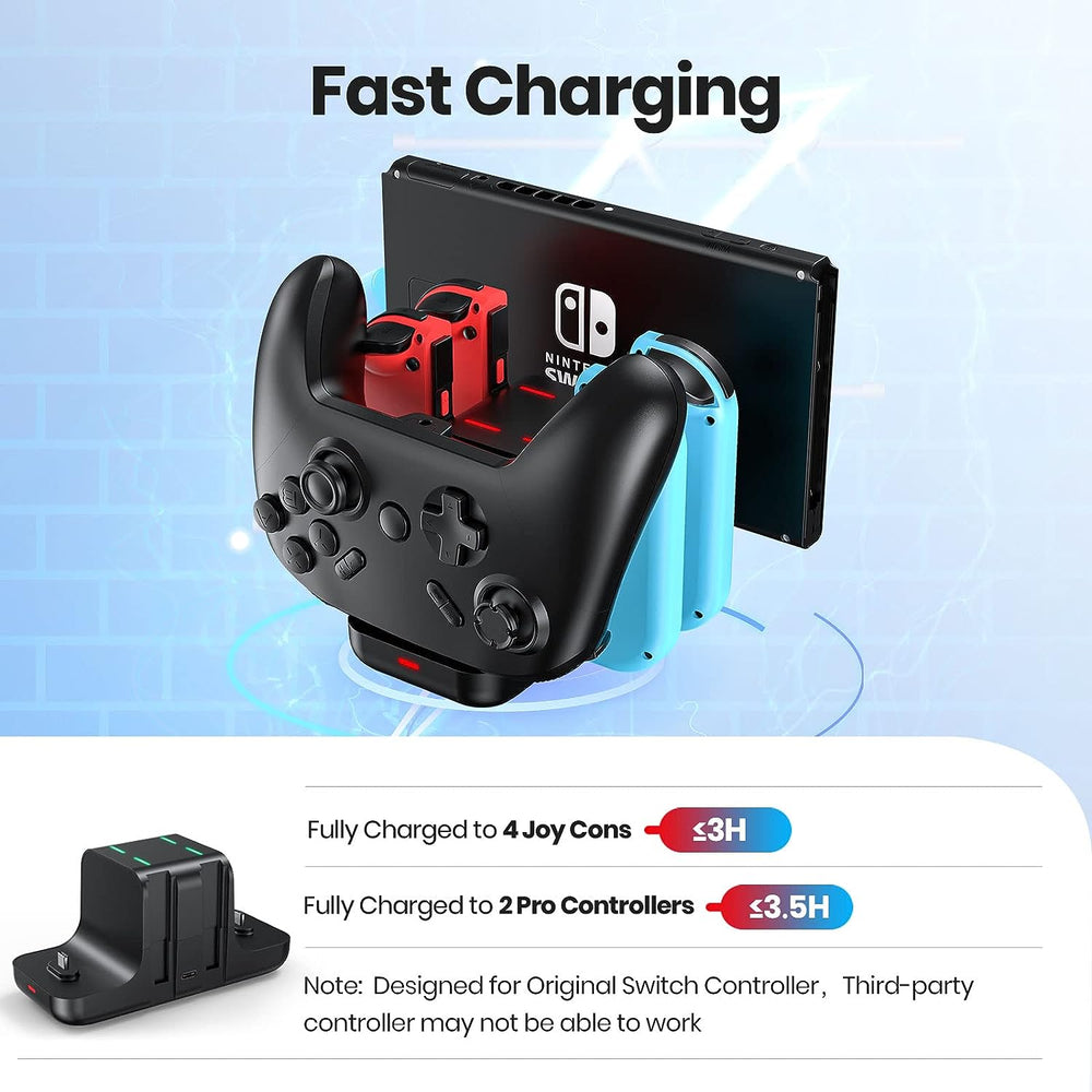 NEWDERY Controller Charger Dock for Nintendo Switch Pro Controller an